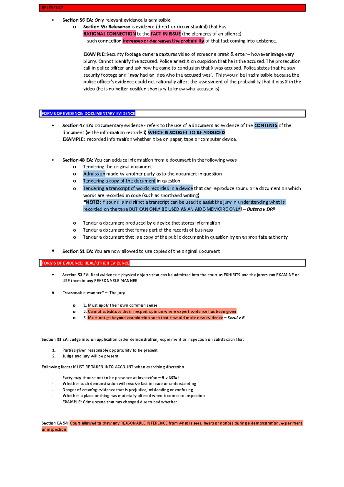 Criminal procedure EXAM- Cheat- Sheet - RELEVENCE Section 56 EA: Only ...