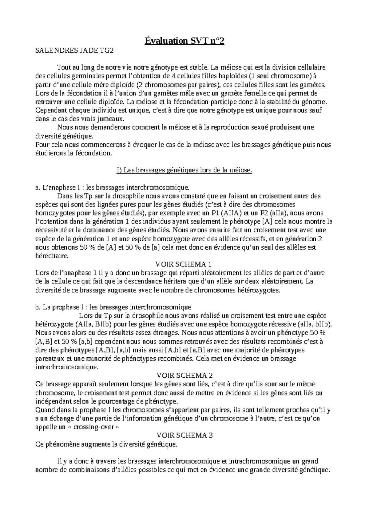 Evaluation Génétique - Évaluation SVT n° SALENDRES JADE TG Tout au long ...