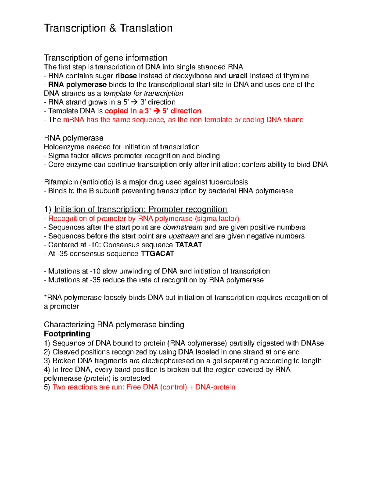Transcription Summary - Transcription of gene information The first ...
