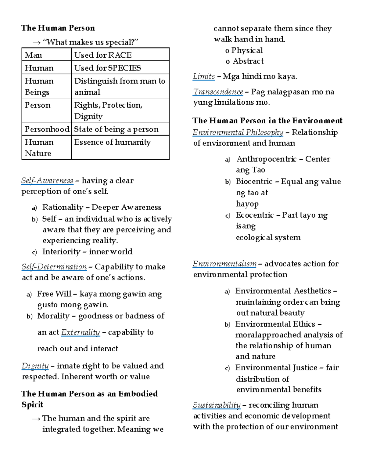 Philosophy The Human Person - The Human Person → “What makes us special ...
