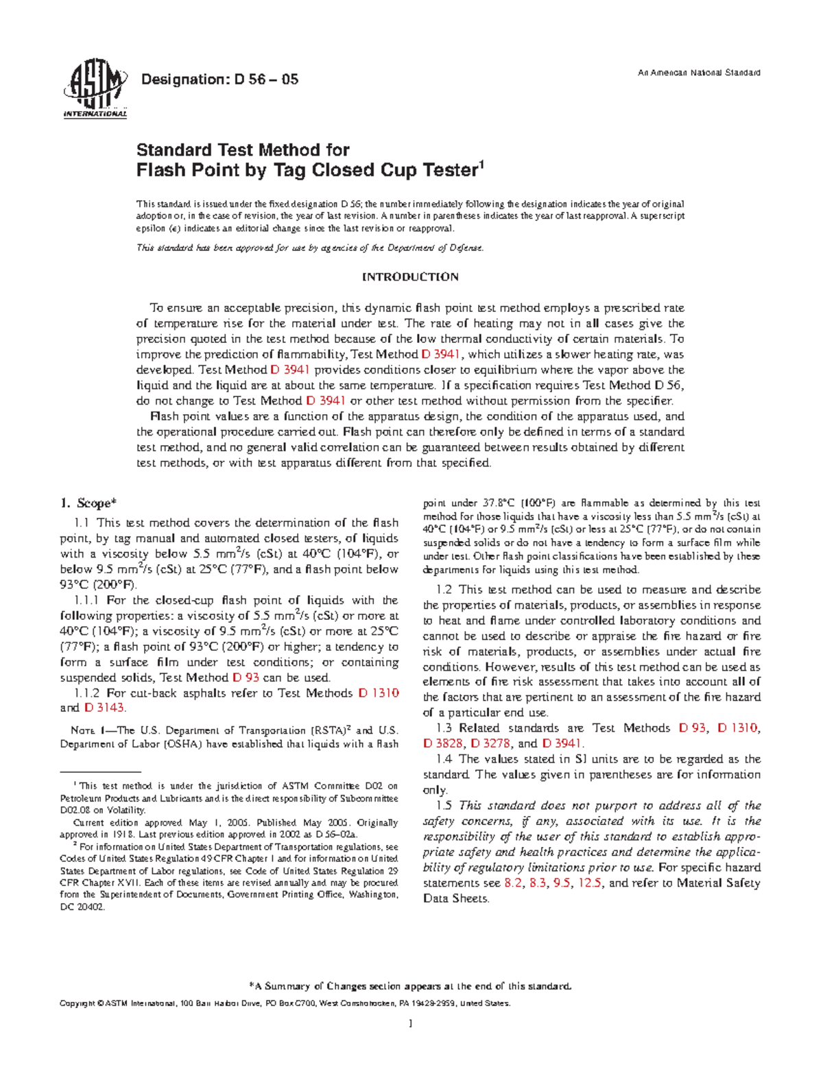 D56 - Método ASTM D56 - Designation: D 56 – 05 An American National ...