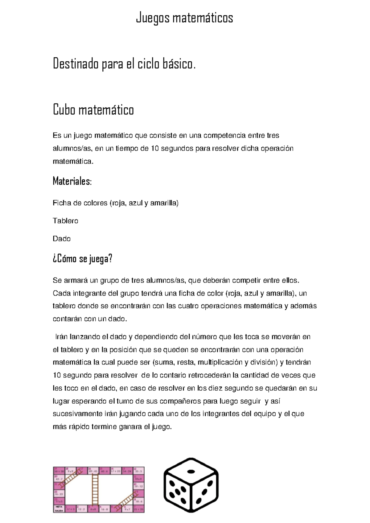 Taller de matematica - Juegos matemáticos Destinado para el ciclo ...