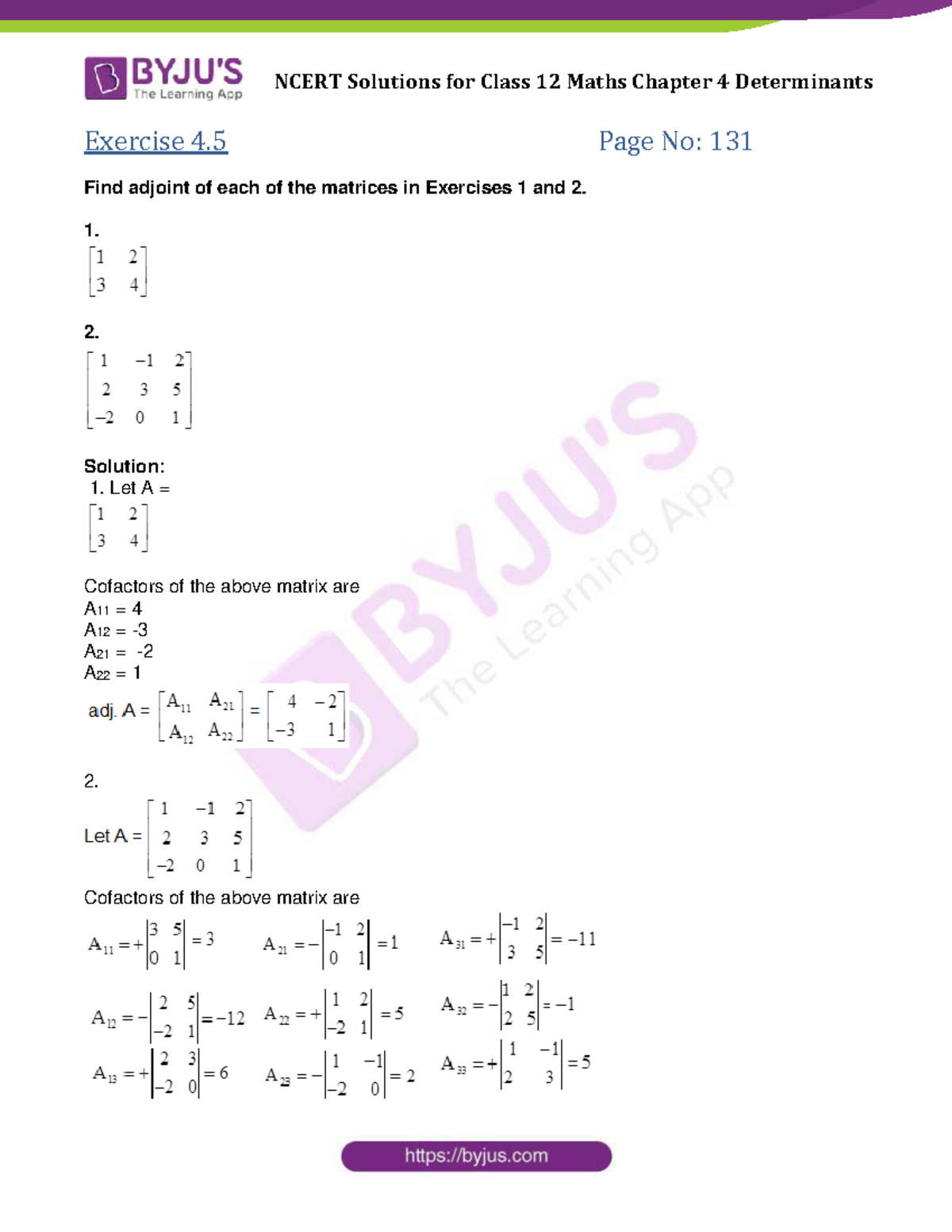 Ncert Solutions For Class 12 Maths chapter 4 Determinants exercise 4 - Exercise 4 Page No: 131 ...