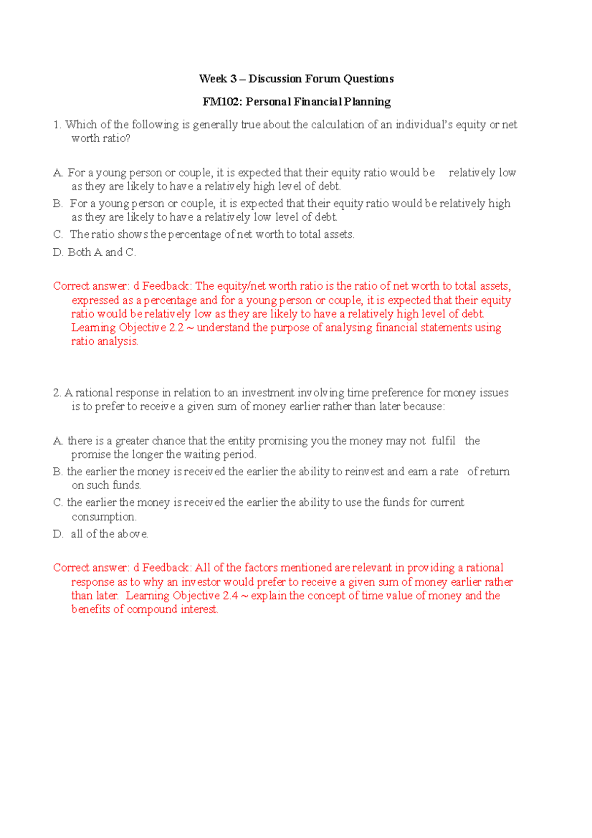 FM102 DIscussion Wk3 - Week 3 Discussion Forum Questions FM102 ...