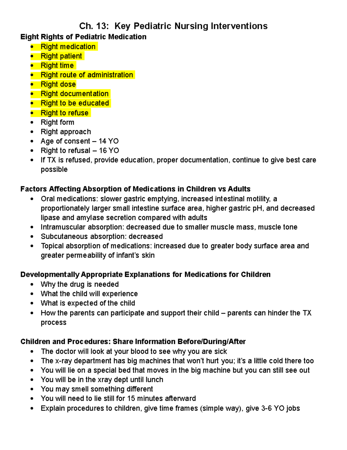 Ch. 13 - 14 - Lecture notes - Ch. 13: Key Pediatric Nursing ...