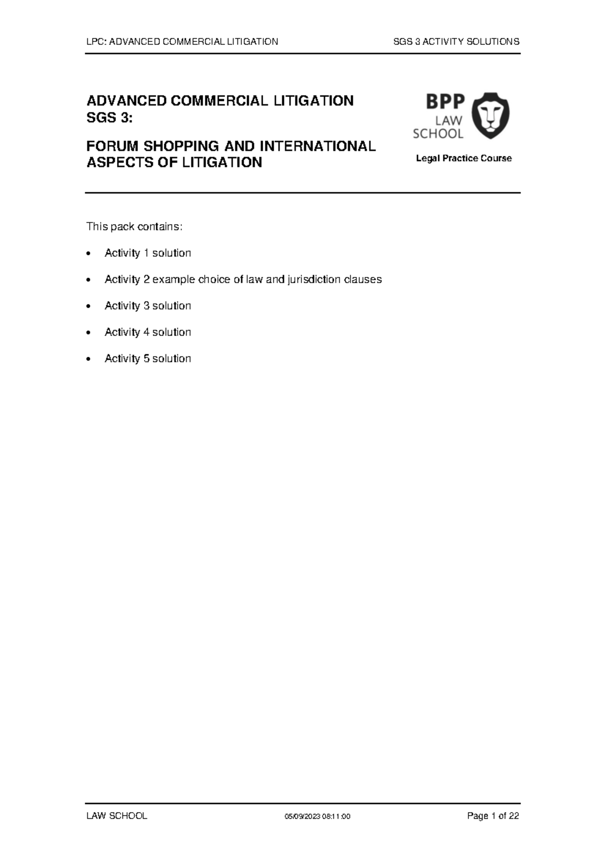 ACL SGS 3 Solutions Pack 22-23 - LPC: ADVANCED COMMERCIAL LITIGATION ...