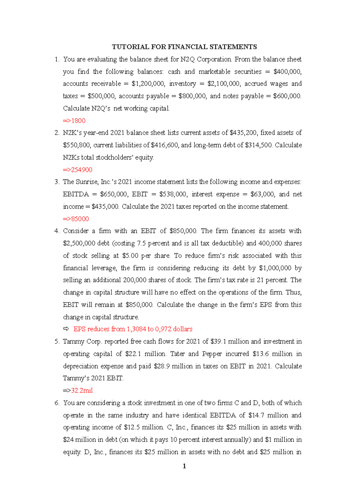 Tutorial FOR Financial Statement - TUTORIAL FOR FINANCIAL STATEMENTS ...