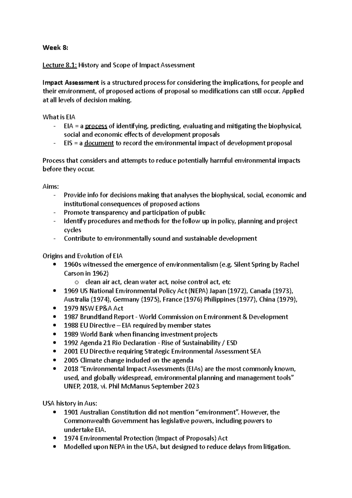 Lecture Notes W8-W13 - Week 8: Lecture 8: History and Scope of Impact ...