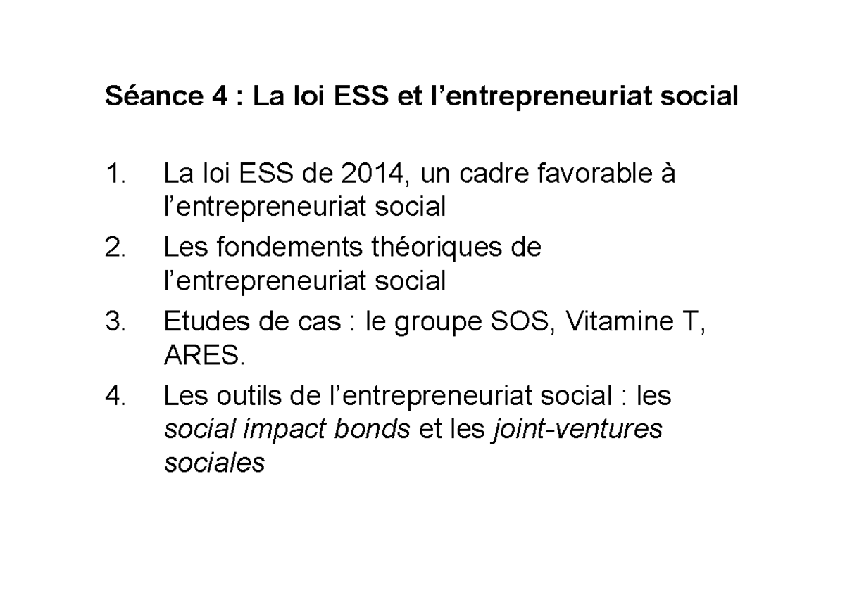 ESS - Séance 4 - L3 AES - résumé - Séance 4 : La loi ESS et l ...