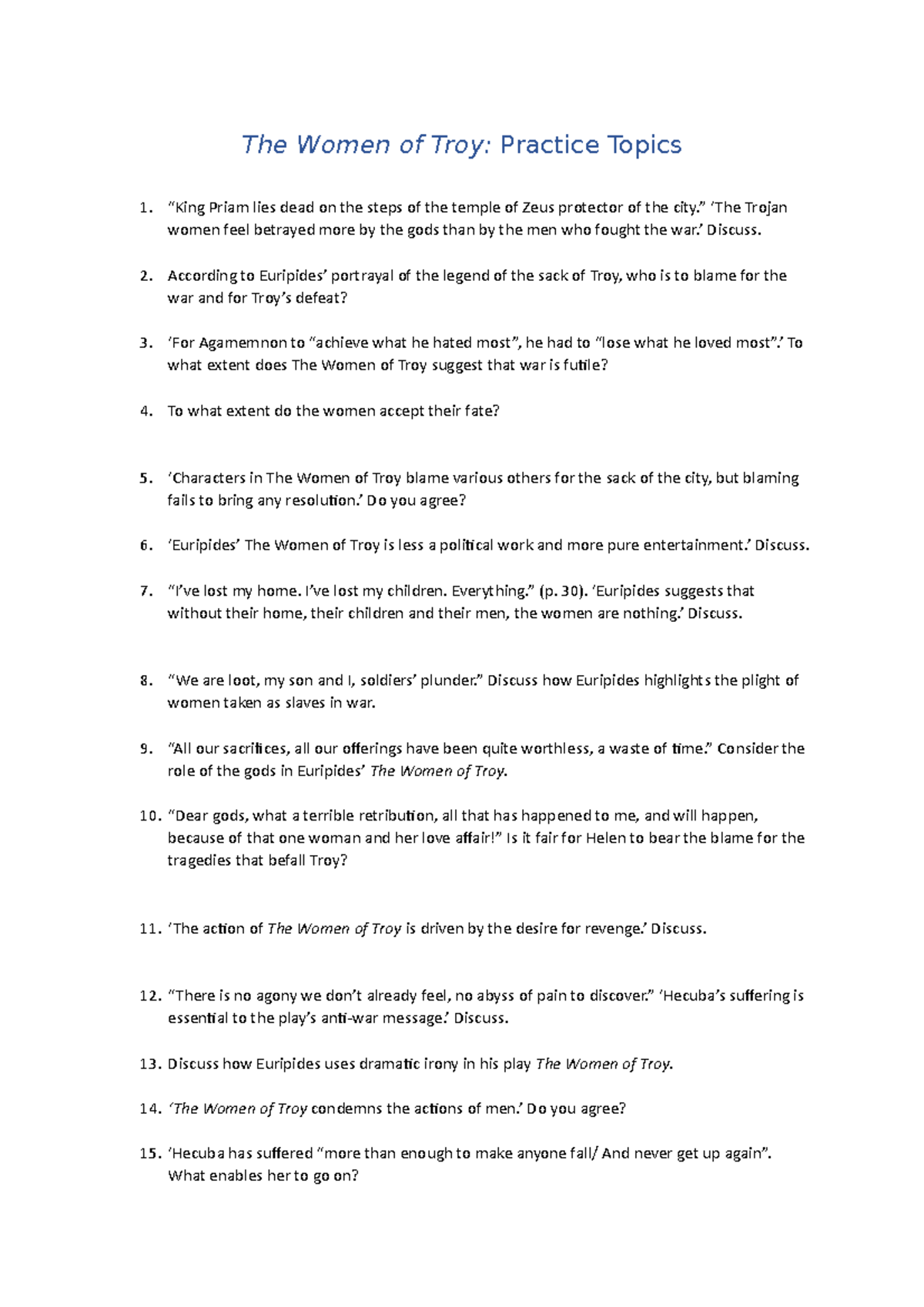 WOT, list of practice topics - The Women of Troy: Practice Topics “King ...