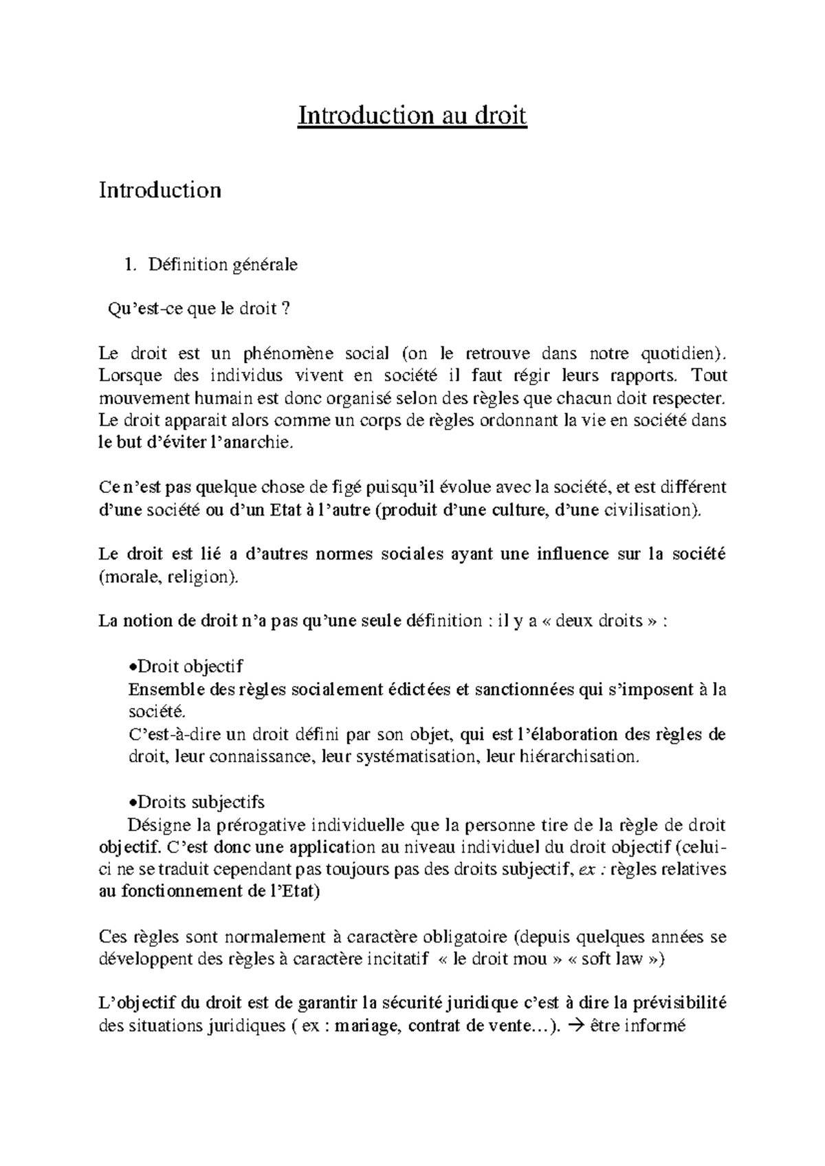 Intro au droit cours may - Introduction au droit Introduction Définition générale Qu’est-ce que ...
