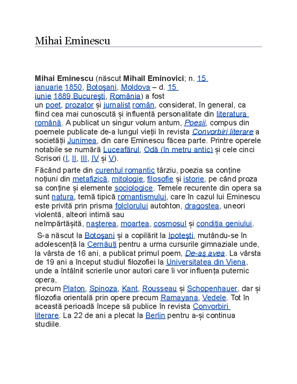 Deni proiect - Mihai Eminescu Mihai Eminescu (născut Mihail Eminovici ...