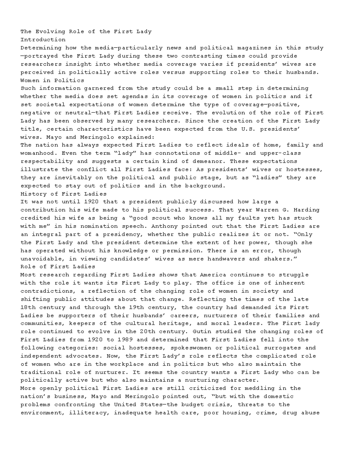 First Ladies - data file - The Evolving Role of the First Lady ...