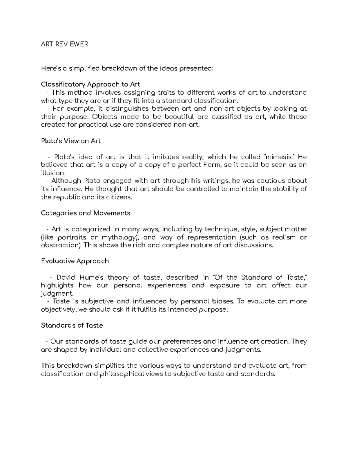 ART Reviewer - NOTES - ART REVIEWER Here’s a simplified breakdown of ...