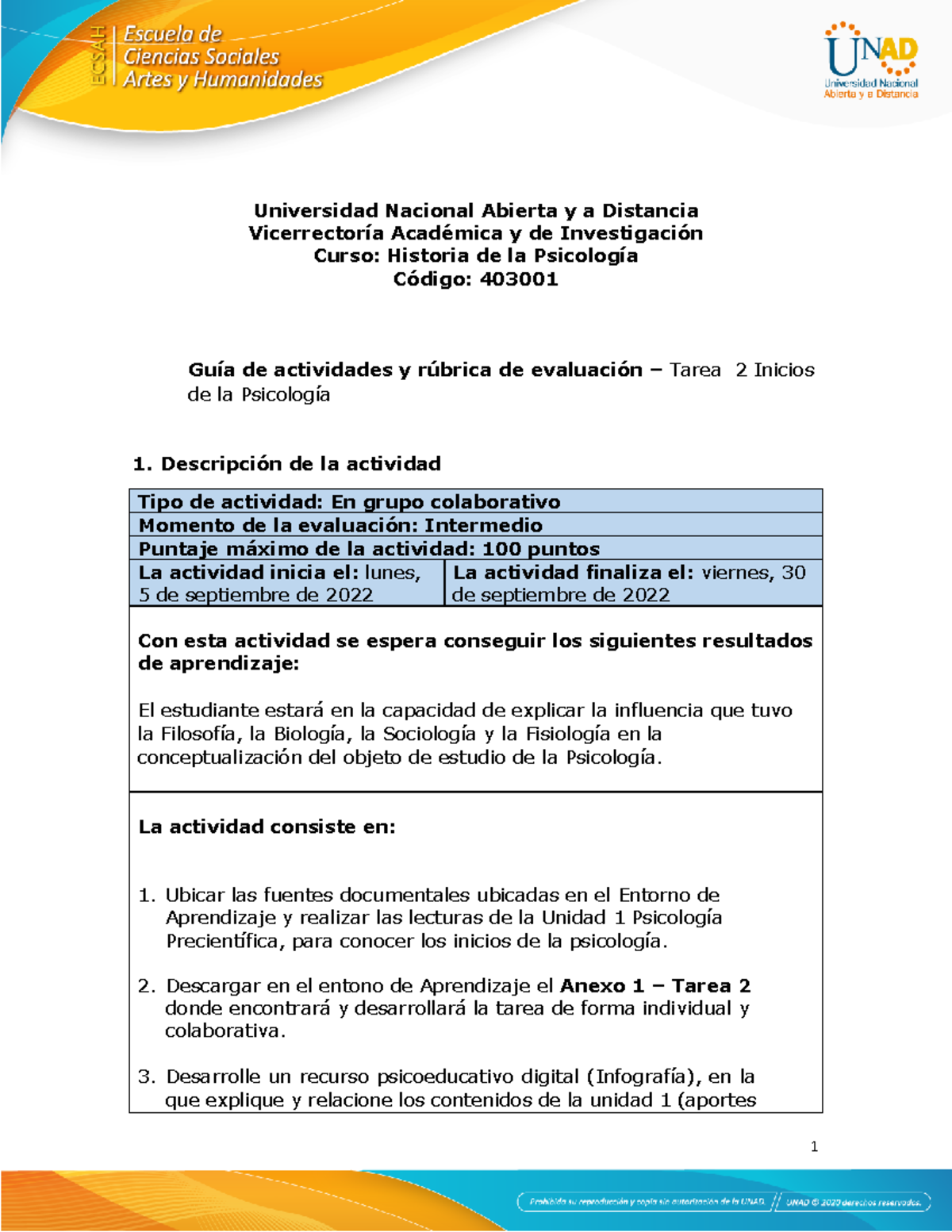Guia de actividades y Rúbrica de evaluación - Unidad 1 - Tarea 2 - Inicios de la Psicología ...