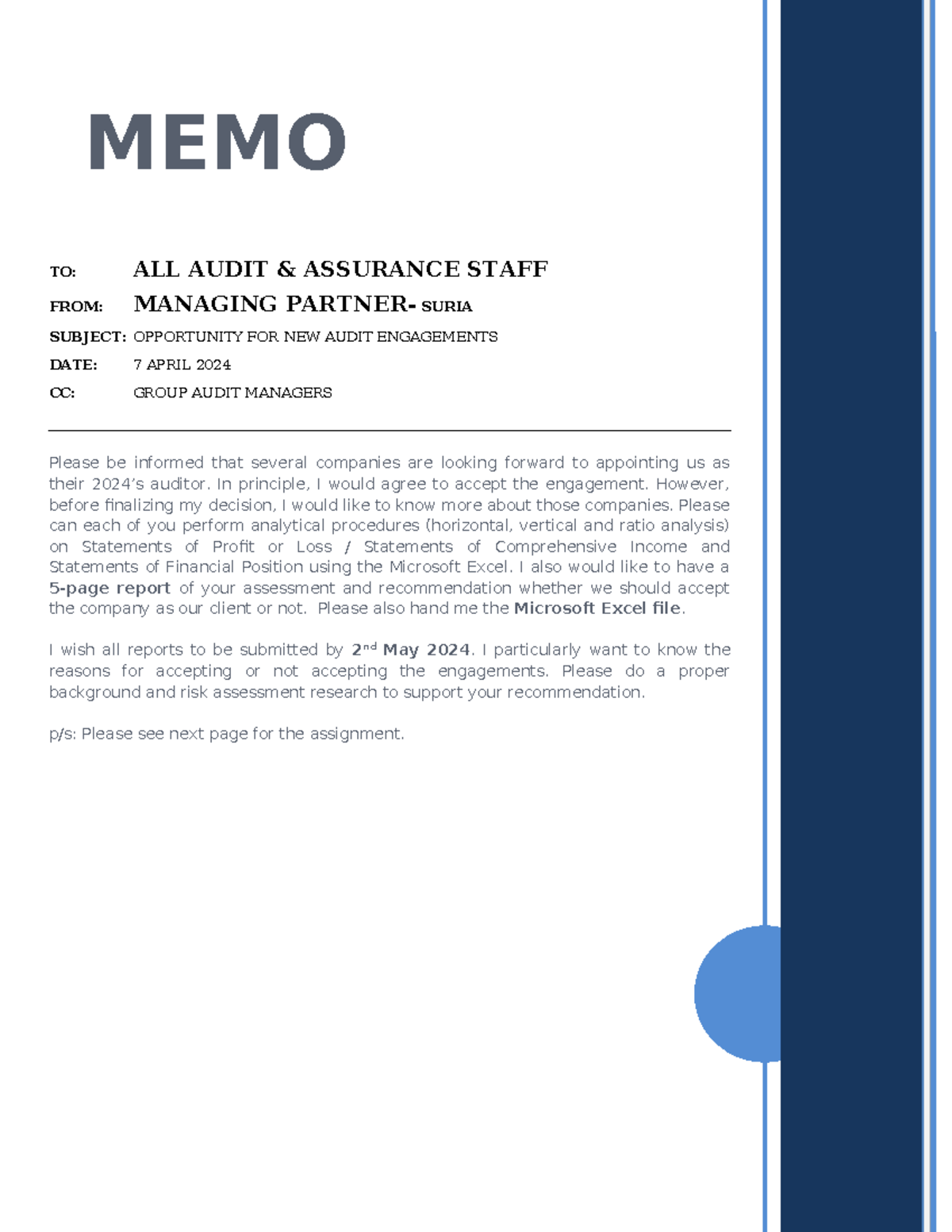 Individual - MEMO TO: ALL AUDIT & ASSURANCE STAFF FROM: MANAGING ...
