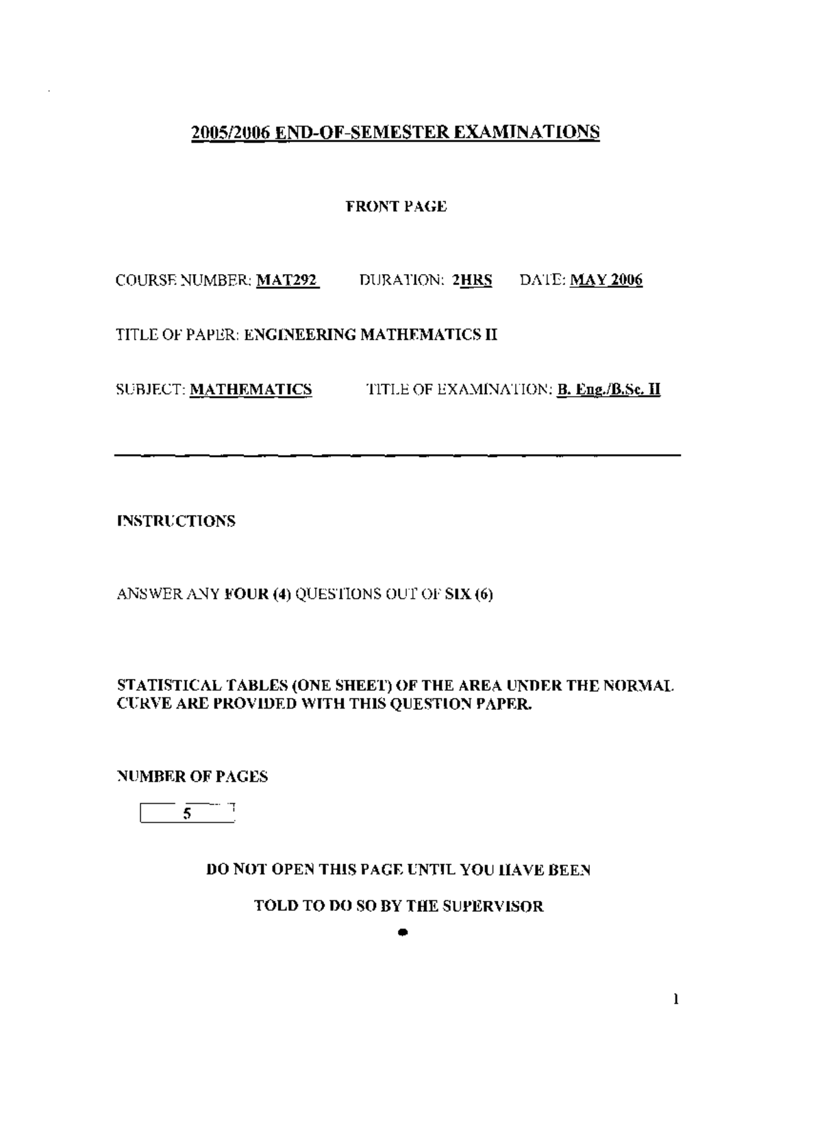 06s2mat292 - practice - Engineering Mathematics - Studocu