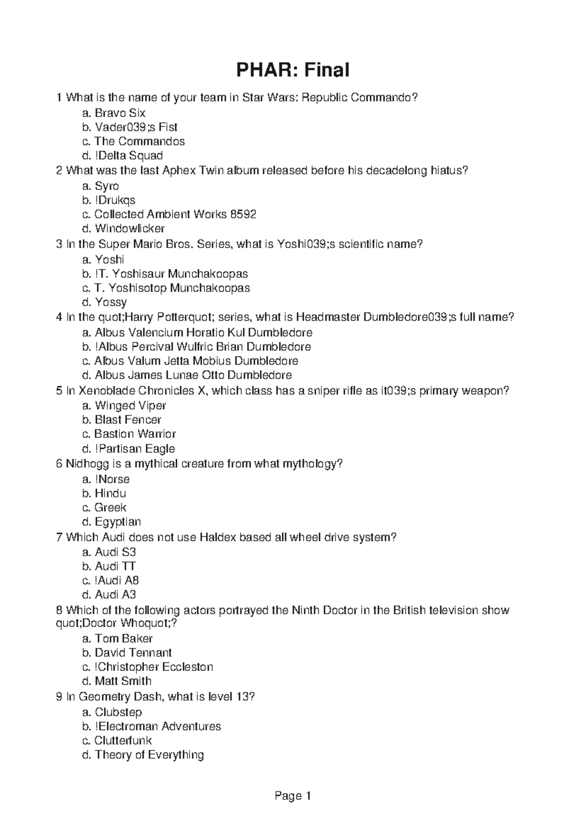 PHAR196-Report-9 - PHAR196 - PHAR: Final 1 What is the name of your team in Star Wars: Republic ...