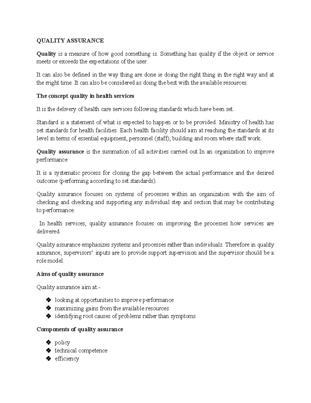 Quality Assurance - Summary Public Health Dentistry - QUALITY ASSURANCE ...