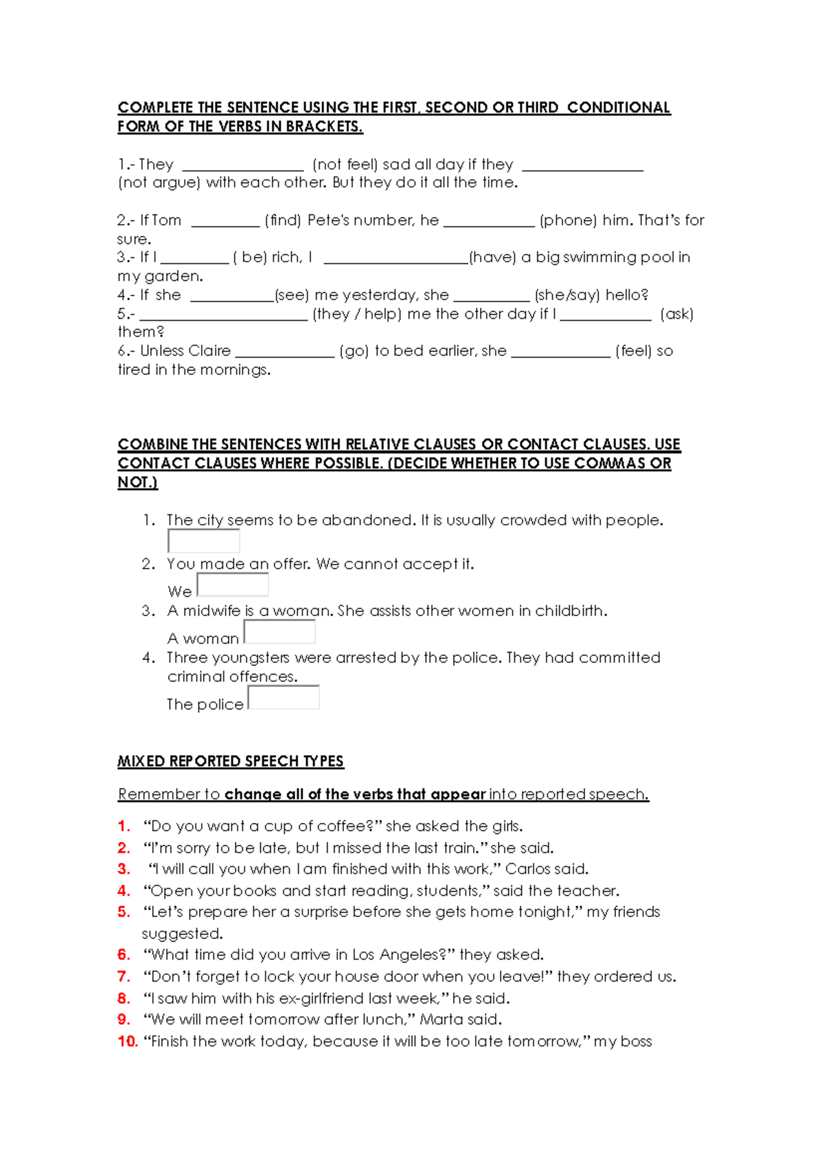 Revision Exercises 2º Ev - COMPLETE THE SENTENCE USING THE FIRST ...