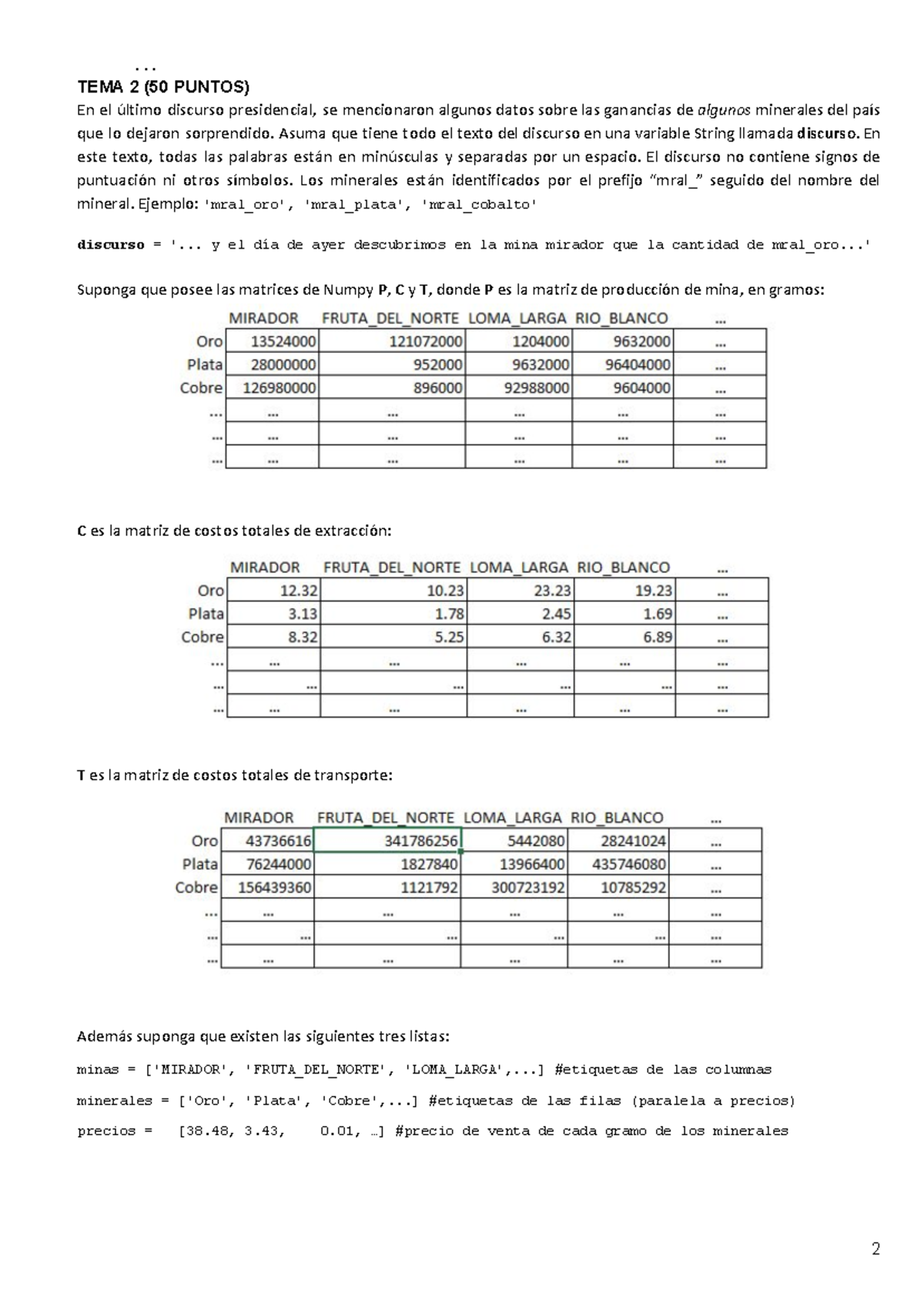 Examen numpy 2 - sdfdsfds - ... TEMA 2 ( 50 PUNTOS) En el último ...