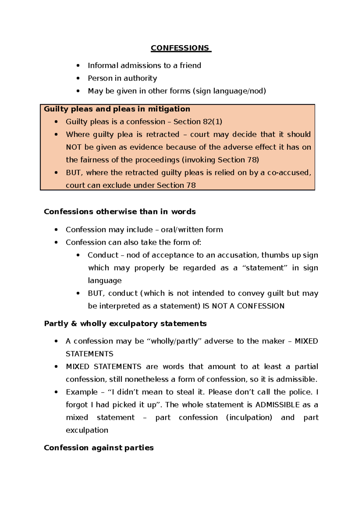 Confessions - Manisha - notes - CONFESSIONS Informal admissions to a ...