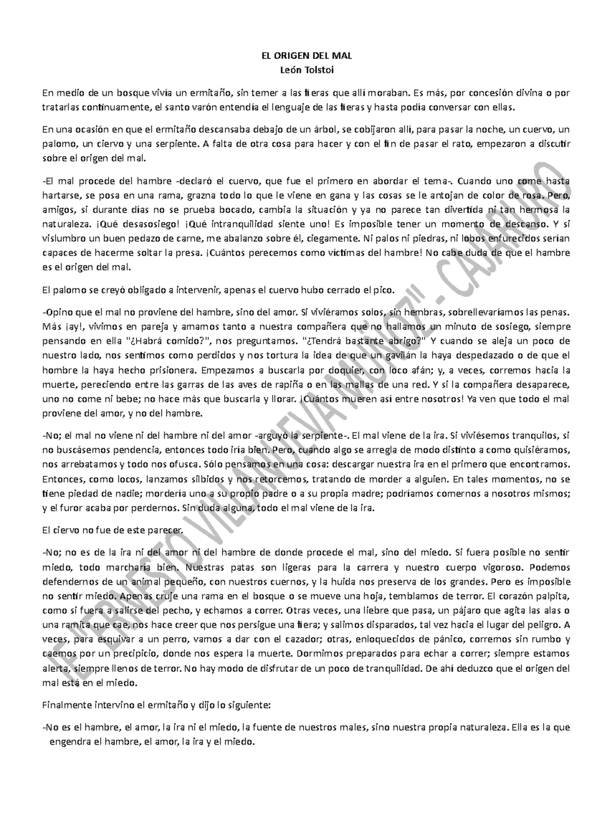 Lectura EL Origen DEL MAL 2022 - EL ORIGEN DEL MAL León Tolstoi En ...