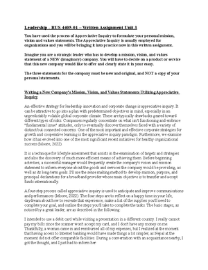 Leadership - BUS 4405-01 – Written Assignment Unit 2 - 4- 53 Then: go ...