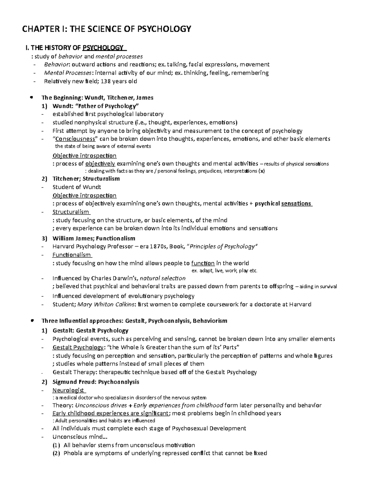 Pysch 111 - Notes 1 (Lecture + Textbook) - CHAPTER I: THE SCIENCE OF ...