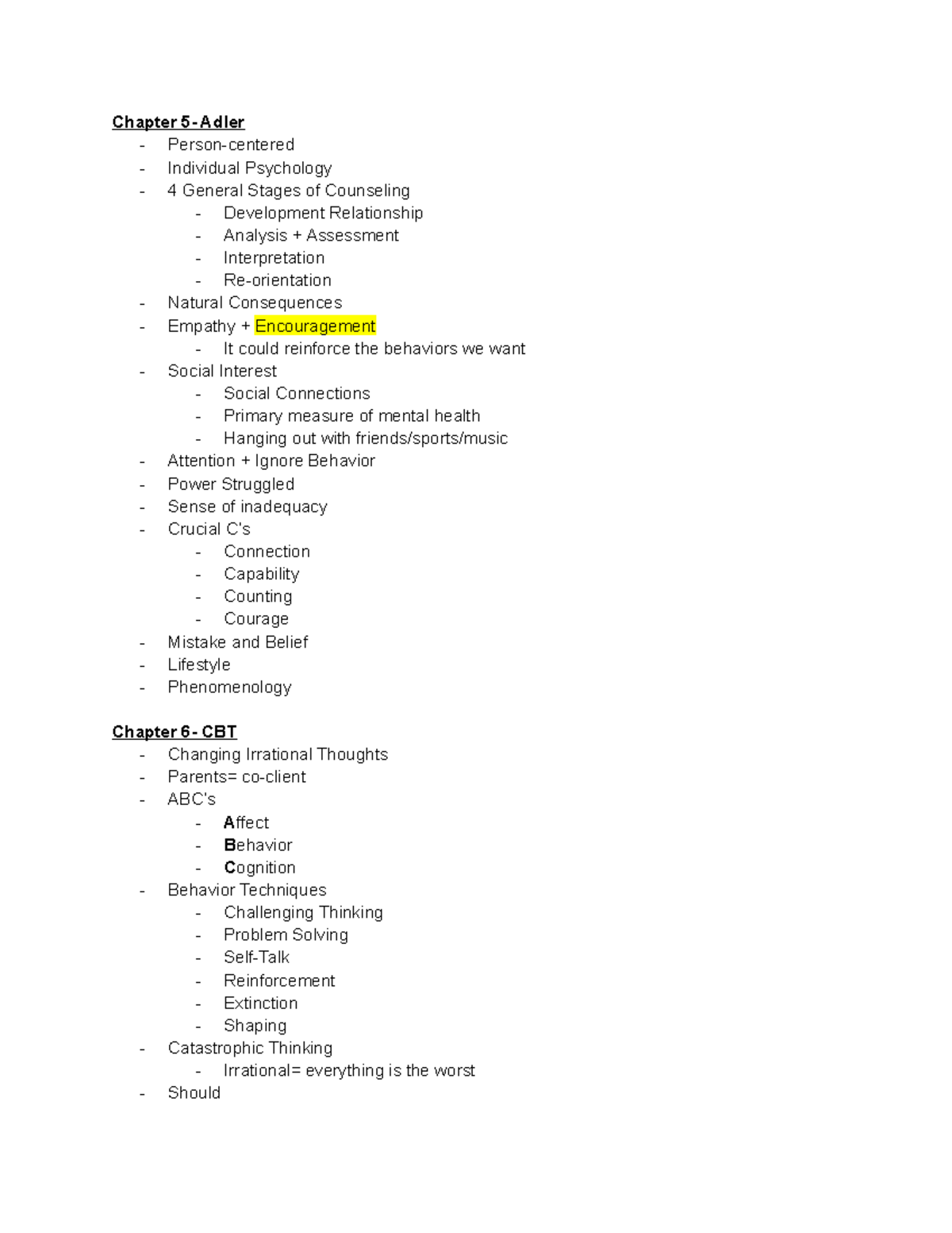 Study Guide - Chapter 5- Adler - Person-centered - Individual ...