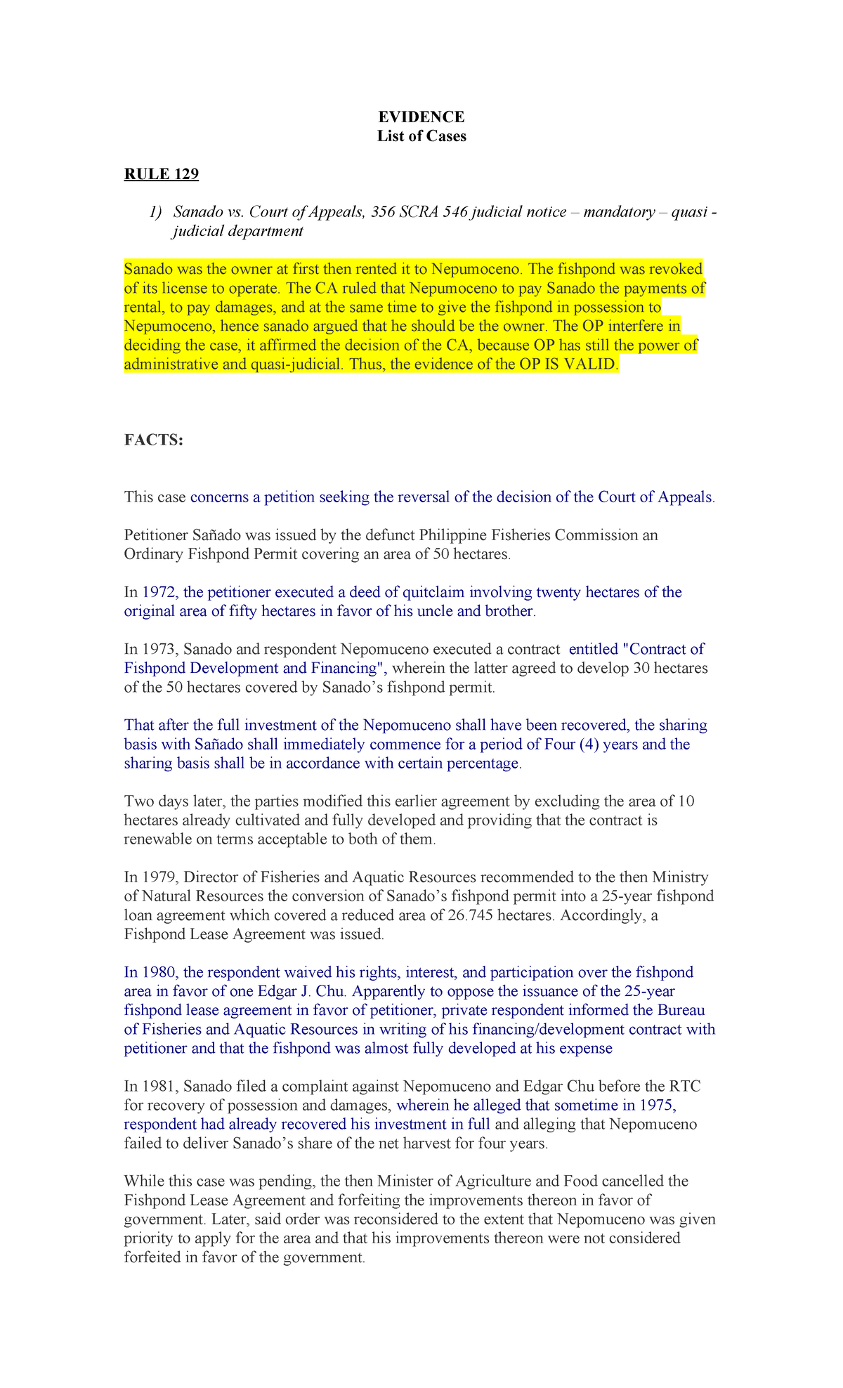 Case Digests Rule 129 Evidence - EVIDENCE List of Cases RULE 129 Sanado ...