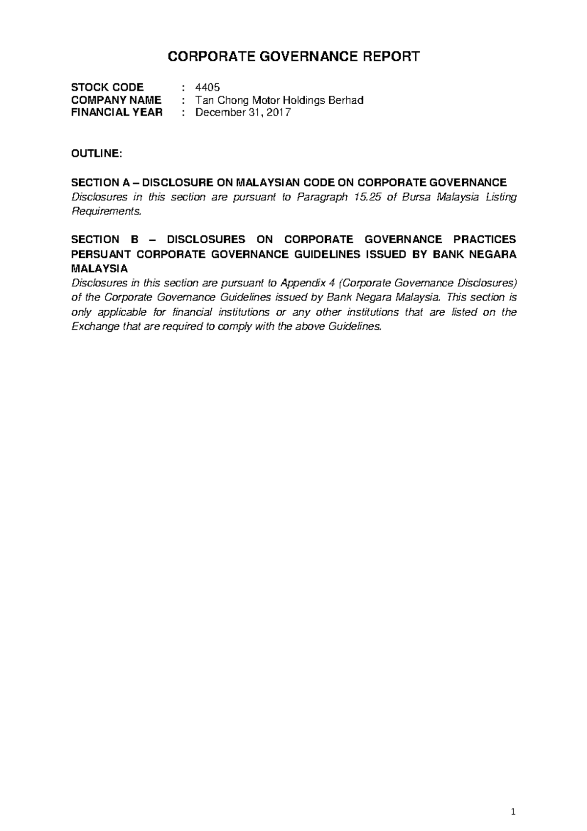 CG Report tanchong - CORPORATE GOVERNANCE REPORT STOCK CODE COMPANY ...