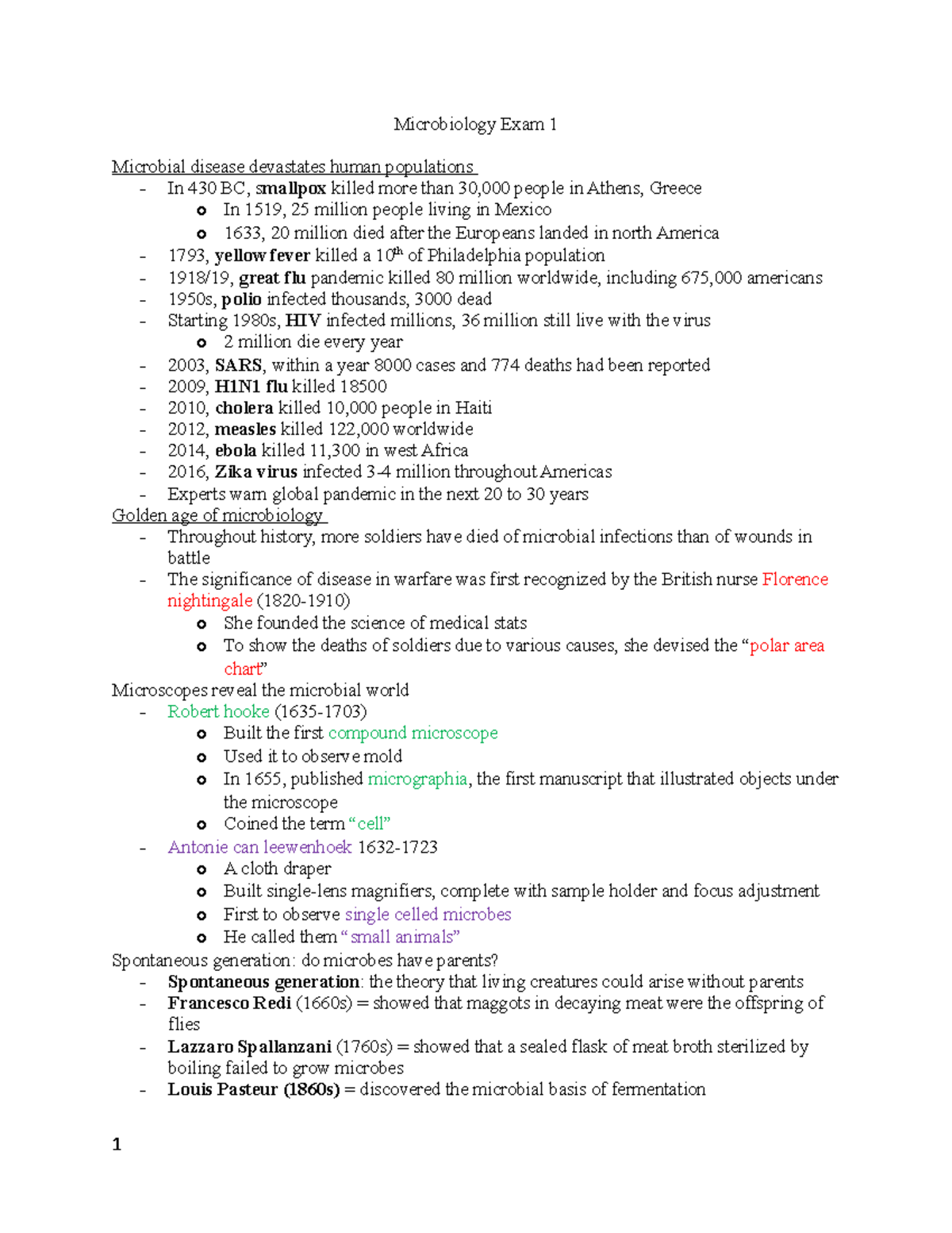 Micro bio exam 1 notes - Microbiology Exam 1 Microbial disease ...