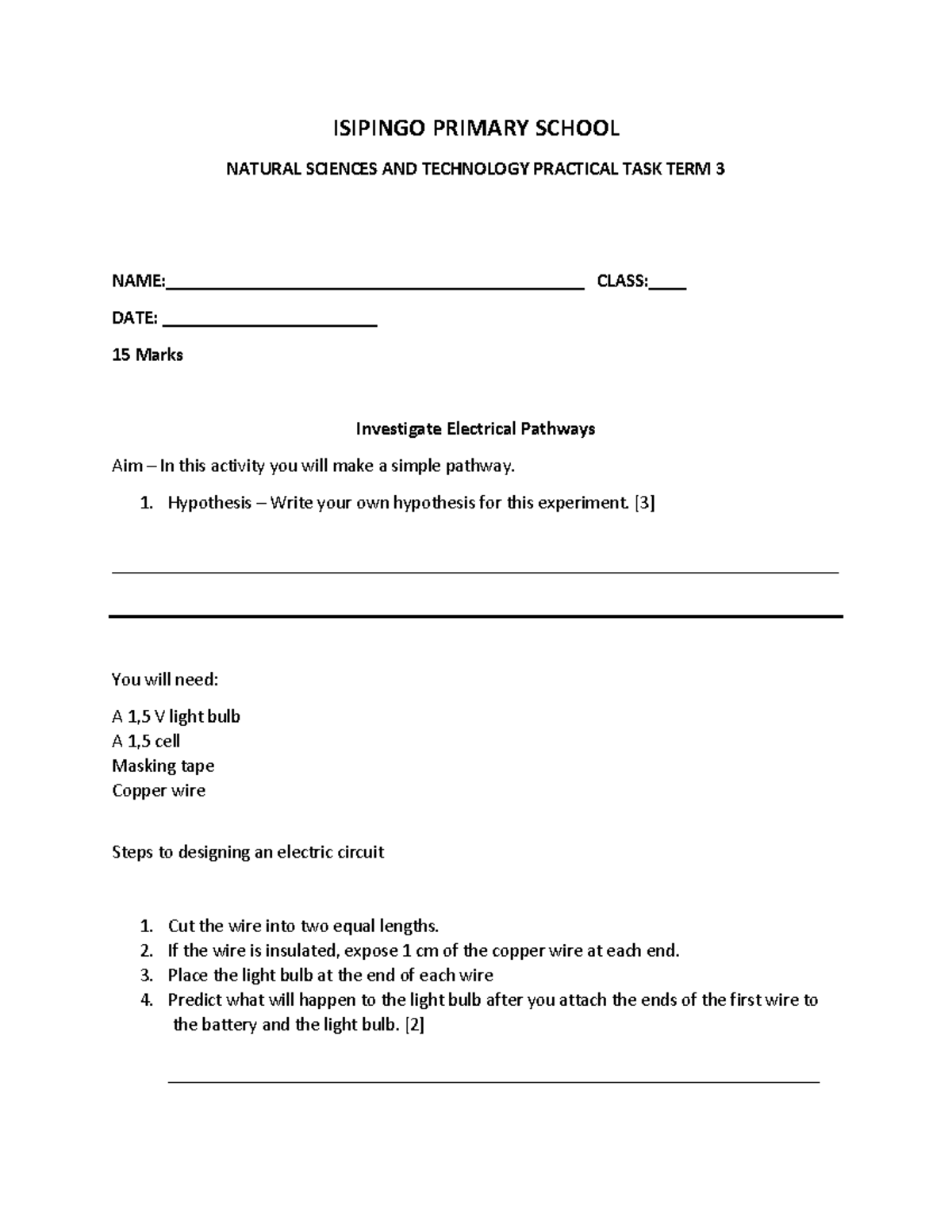 Grade 6 Project - ISIPINGO PRIMARY SCHOOL NATURAL SCIENCES AND ...