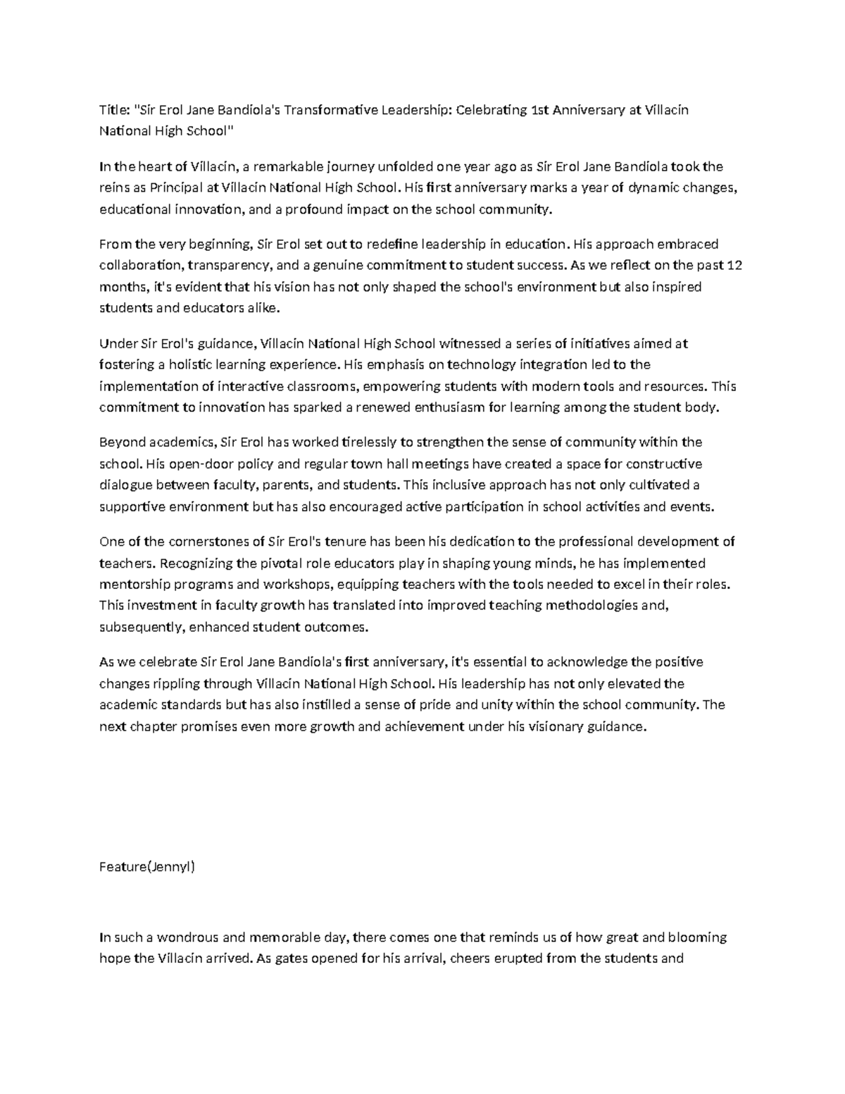 Feature-write-up 2 - Feature article about the school for the ...