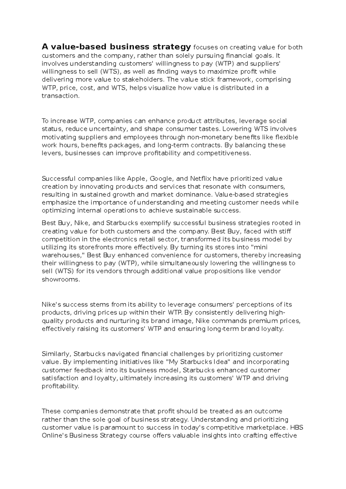 A Successful Value Based Business Strategy - A value-based business ...