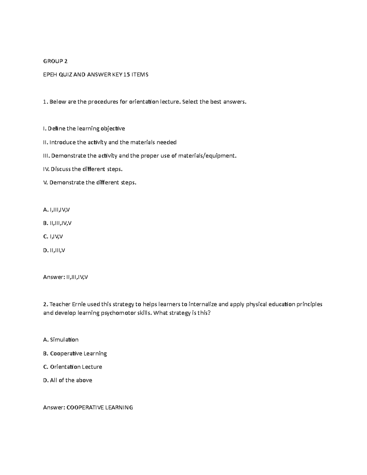 EPEH 321 QUIZ - Physical Education - GROUP 2 EPEH QUIZ AND ANSWER KEY ...