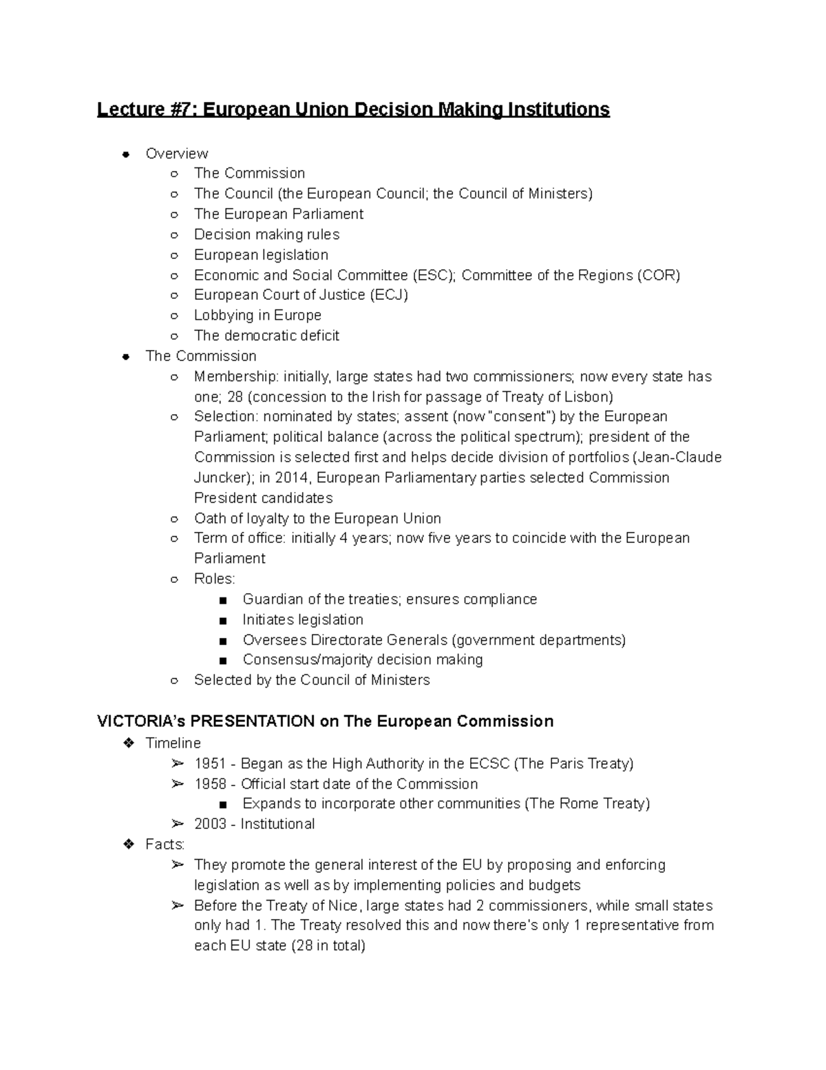 POL 137 - Lec # 7 - Lecture notes 7 - Lecture #7: European Union ...