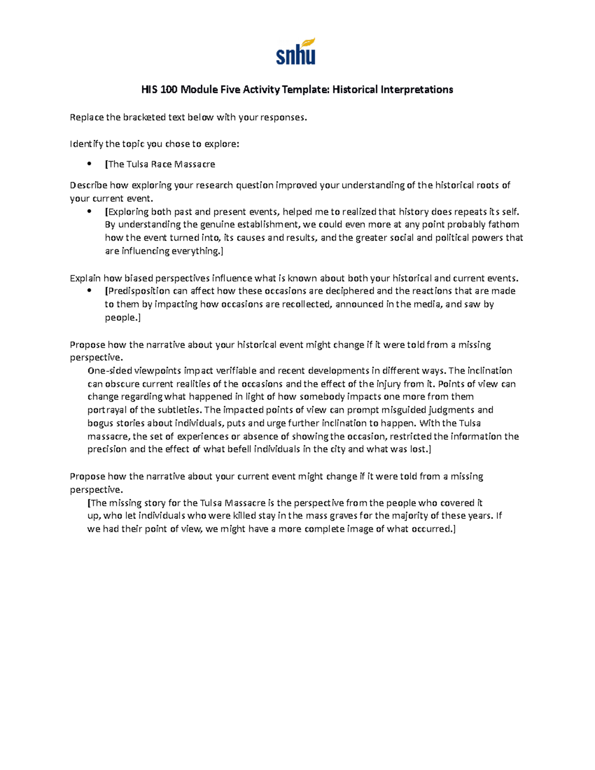 Completed. HIS 100 Module Five Activity Template - HIS 100 Module Five ...