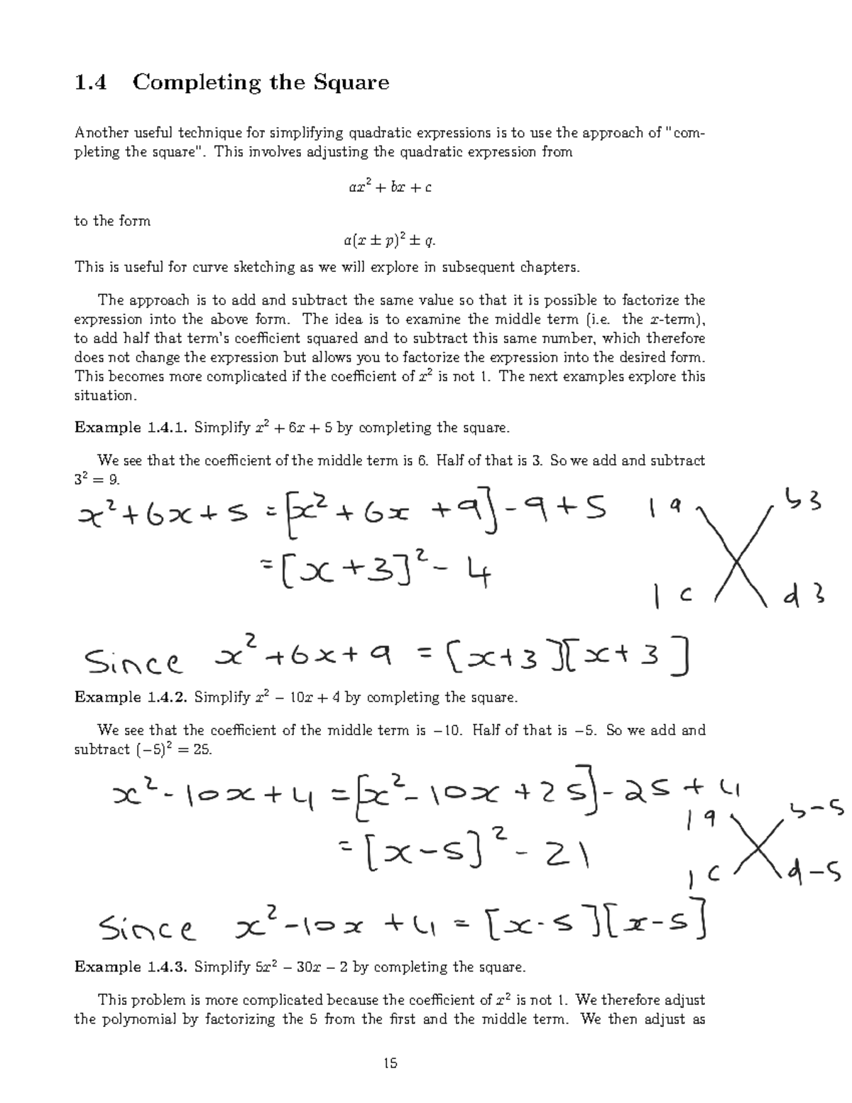 Week 1 Algebra Lecture 2.1 Completing the square - Notes - 1 Completing ...