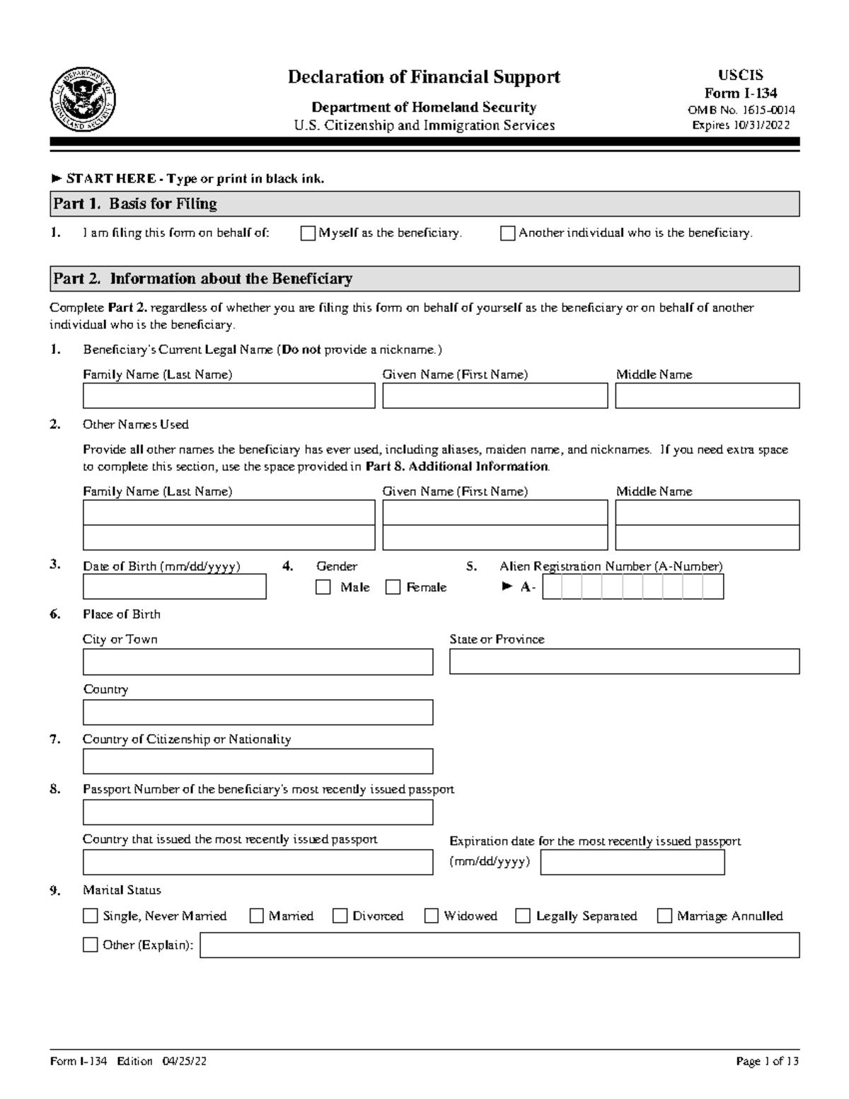 I-134 - Formato de resumen - Declaration of Financial Support ...