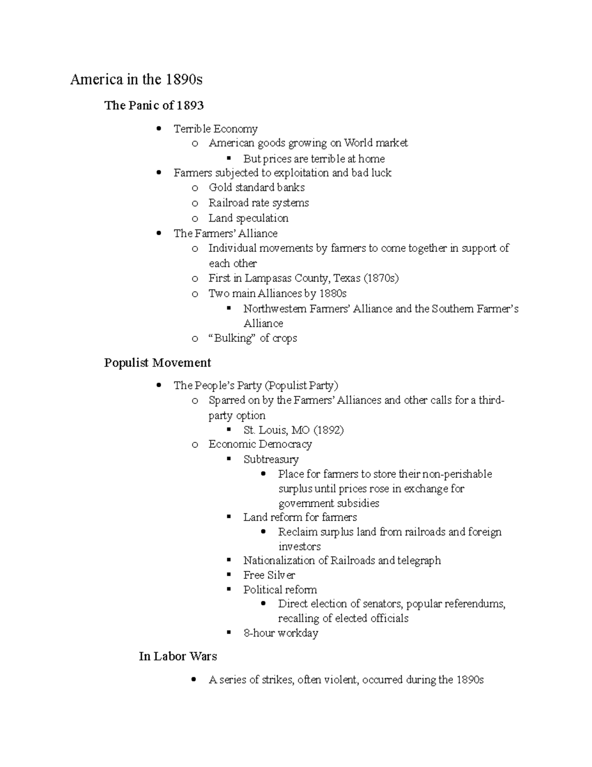America in the 1890s - Teacher: Thomas Miller - America in the 1890s ...