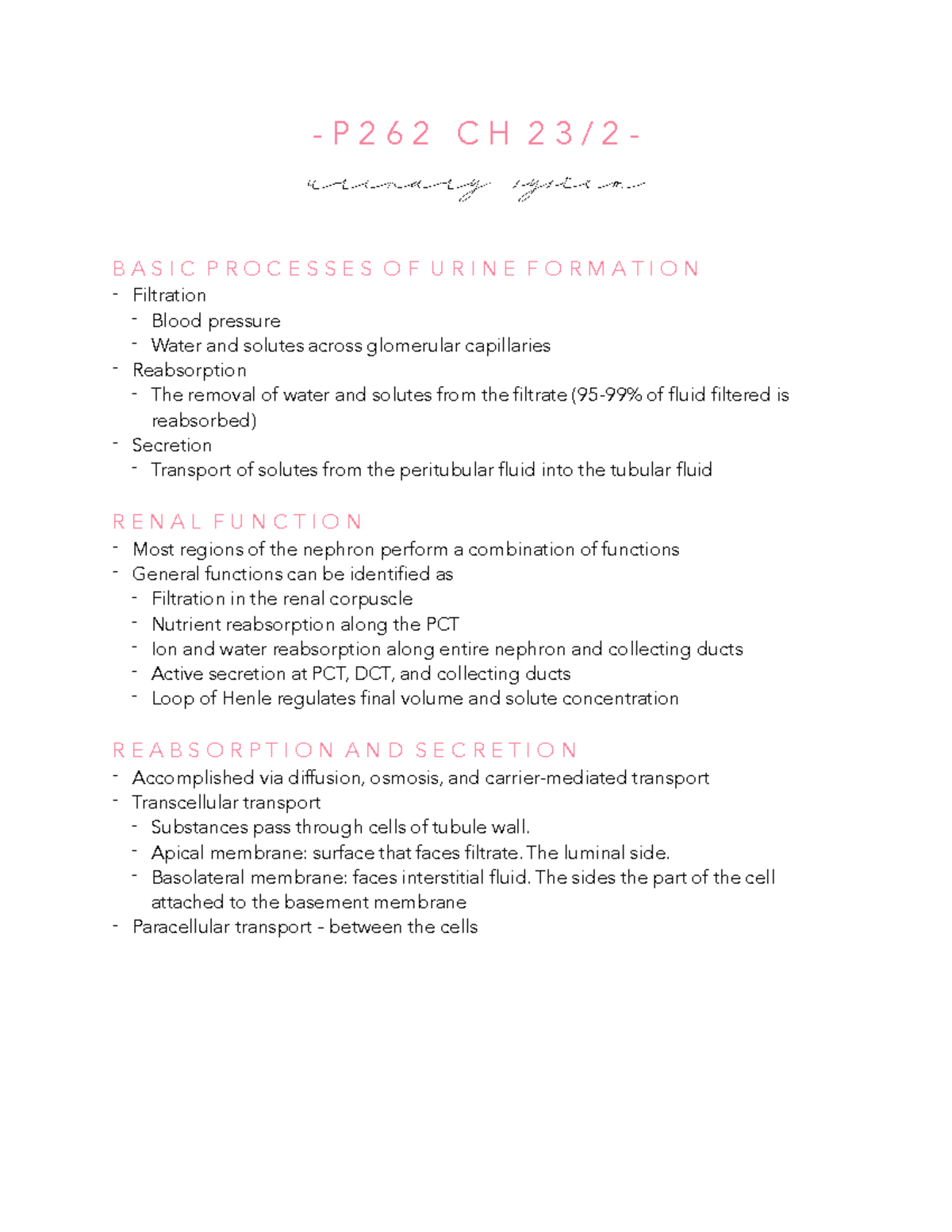 P262 23-2 Urinary System - P 2 6 2 C H 2 3 / 2 - urinary system B A S I ...