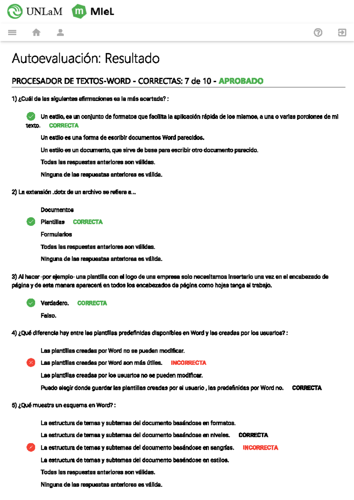 Autoevaluación WORD 2 - autoevaluacion parcial - Computación Transversal - Studocu