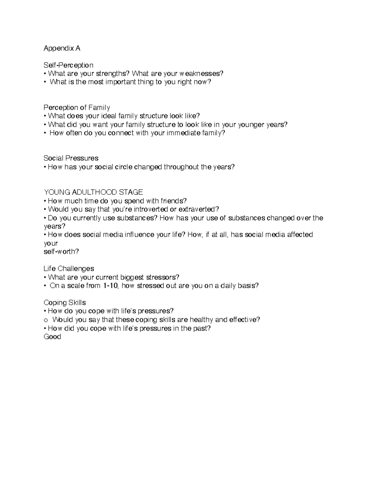 Sample Interview Questions - Appendix A Self-Perception What are your ...