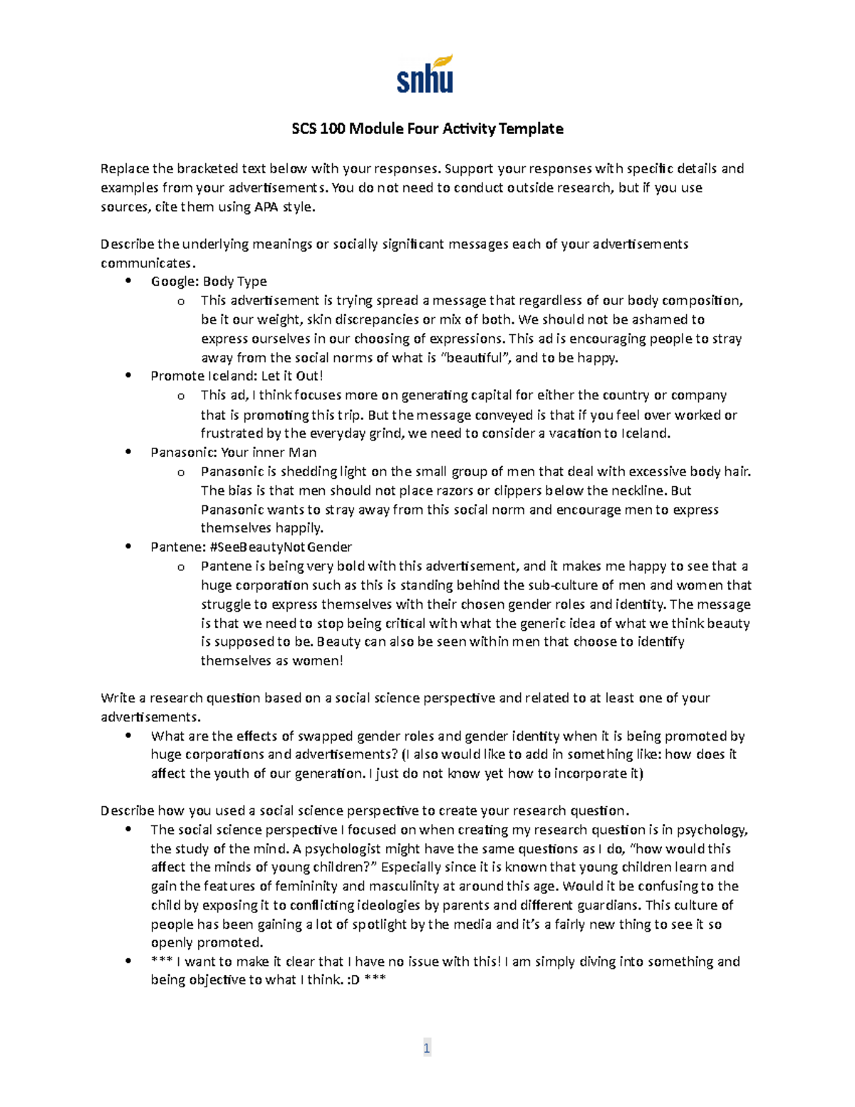 SCS 100 Module Four Activity Template - SCS 100 Module Four Activity ...