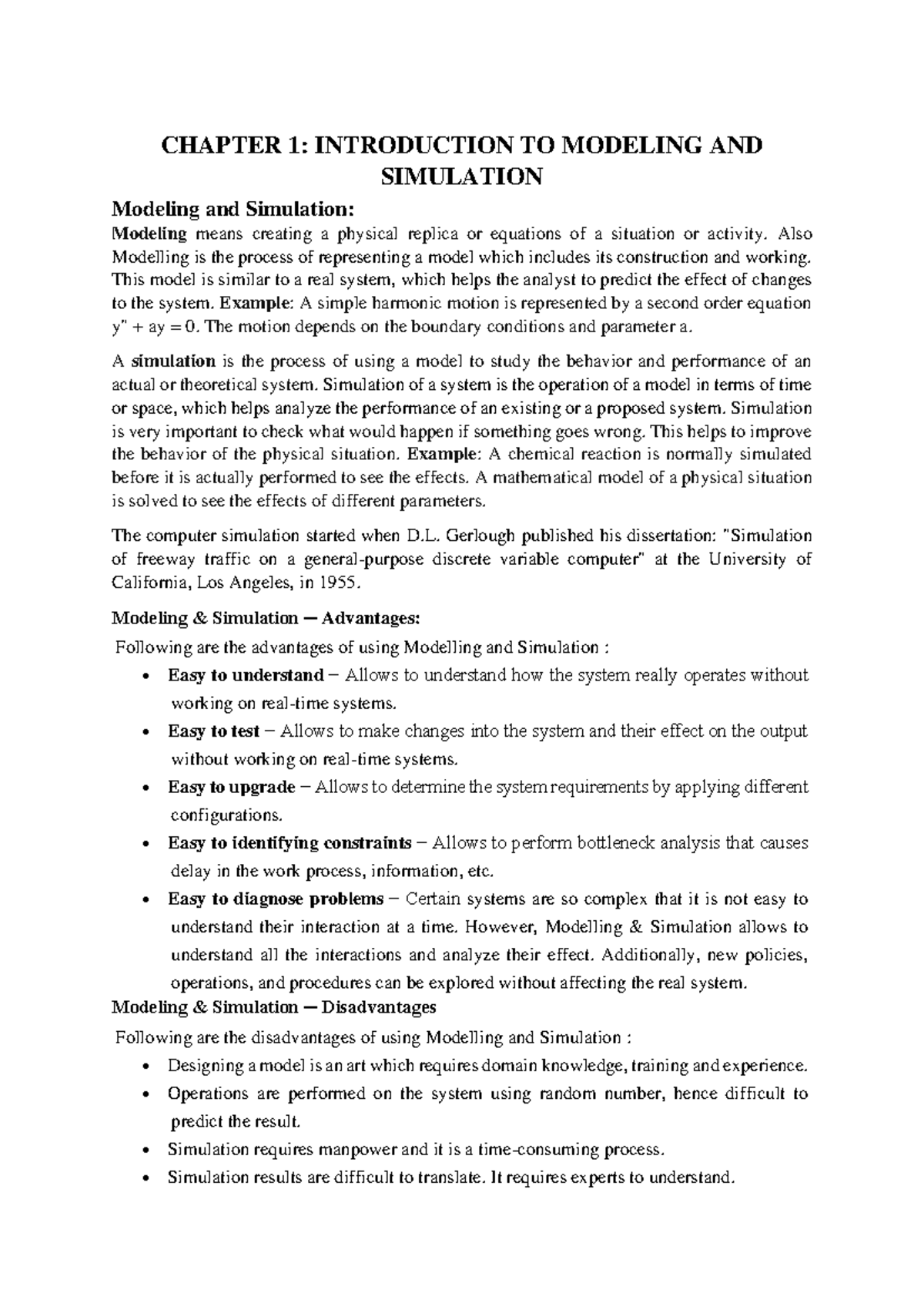 Simulation and modelling complete notes - CHAPTER 1: INTRODUCTION TO ...