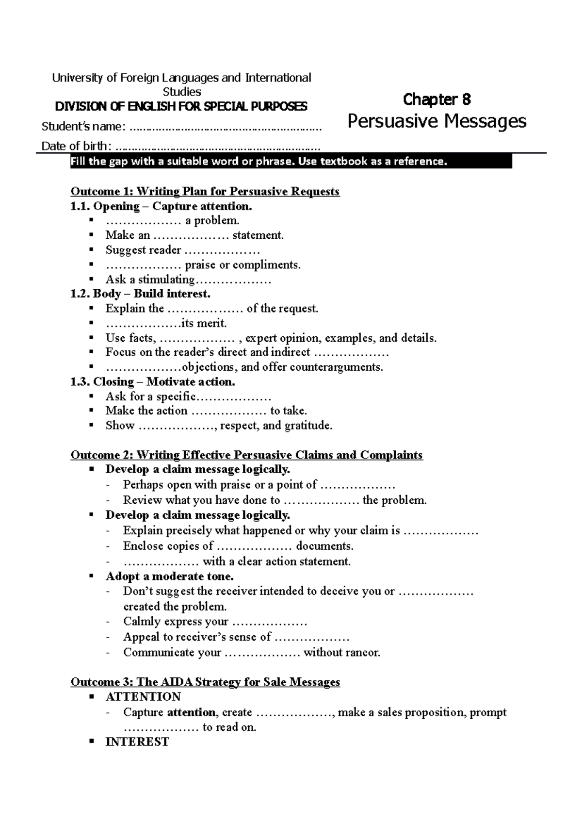 Lecture note Chap 8 - Mmmmm - University of Foreign Languages and International Studies DIVISION ...