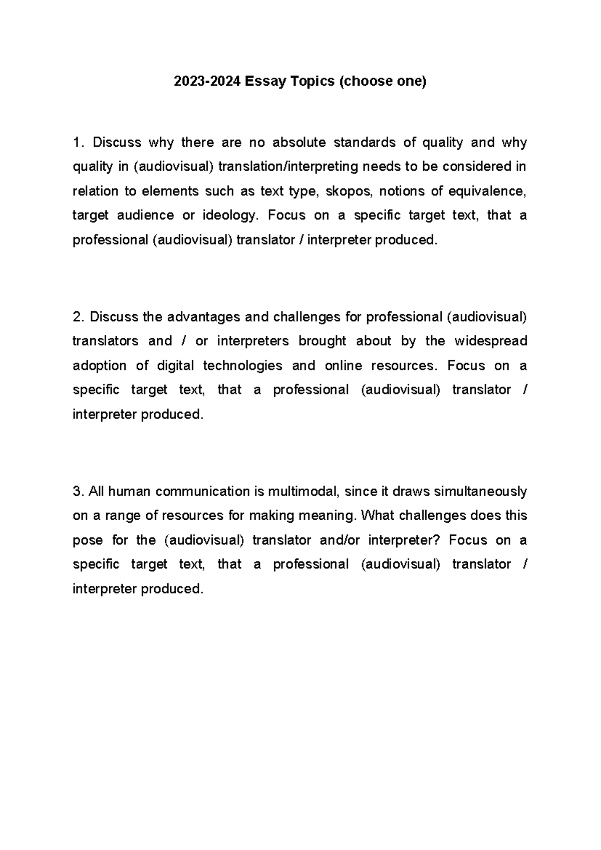 Essay topics M5001 2024 - 2023-2024 Essay Topics (choose one) Discuss ...