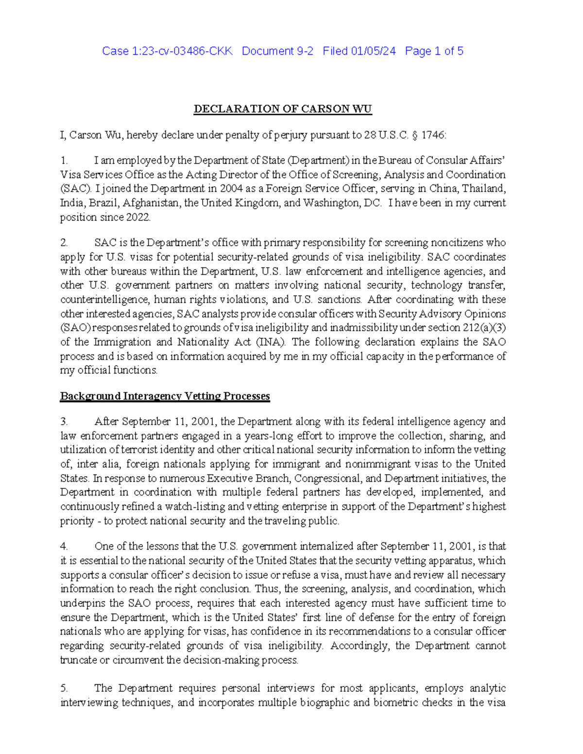 Declaration of Carson Wu - DECLARATION OF CARSON WU I, Carson Wu ...